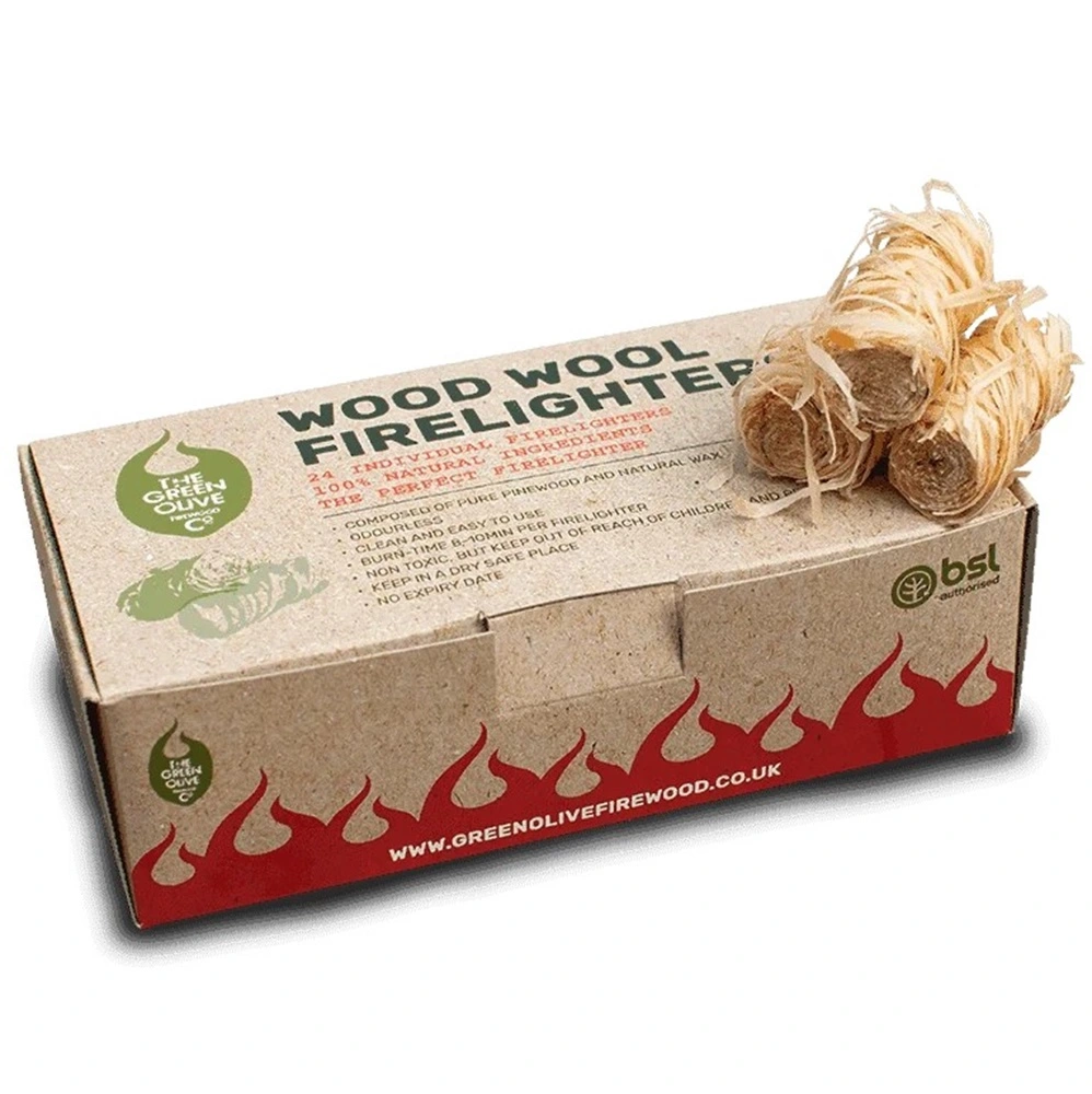 Green Olive Wood Wool Firelighters 24pcs - Millbrook Garden Centre